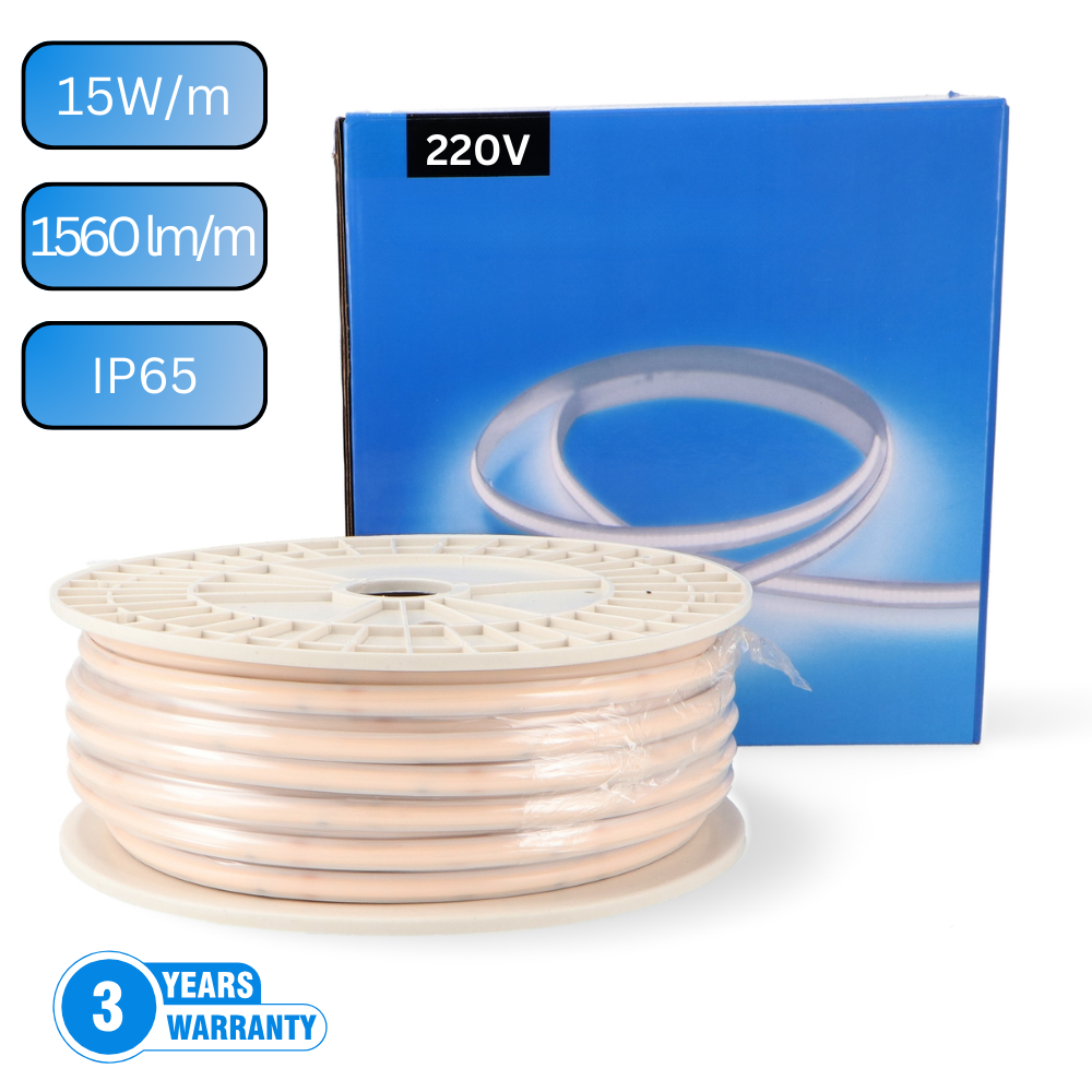 Banda LED COB 220V, Impermeabila, 15W/m- 50 metri | Led-Box.ro – led-box.ro