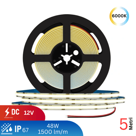 Banda LED COB Premium 12V, 48W 1500lm/m 9,6W/m IP67, 5m - Led-Box.ro ...
