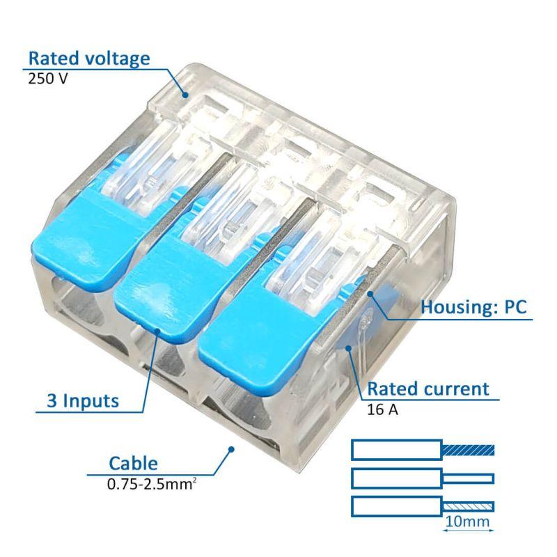 Cleme derivatie 3 fire tip Wago 221-413, compact, 0.75-2,55 mm, 50 buc ...