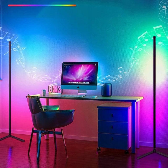 Lampa LED RGB de colt, 20W, 150 cm, telecomanda, negru - Led-Box.ro ...