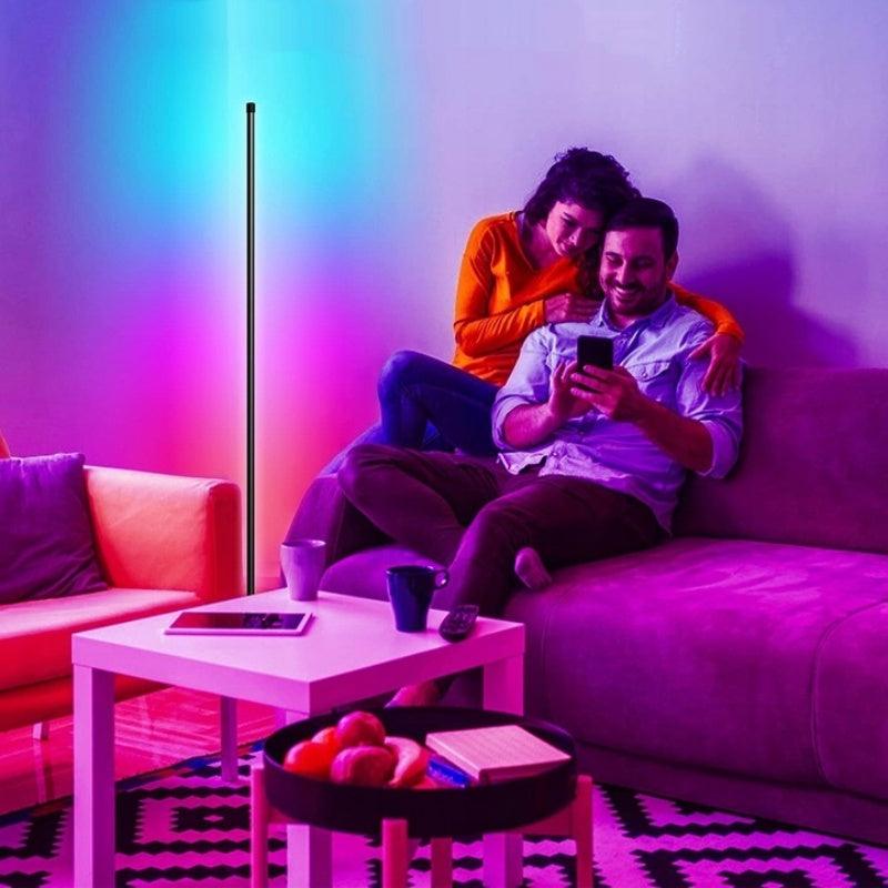 Lampa LED RGB de colt, 20W, 150 cm, telecomanda, negru - Led-Box.ro ...